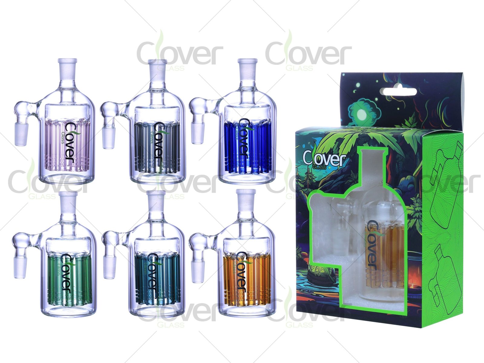 4.0-inch Glass Ash Catcher – 45°/90° Angle, Colorful Design – Clover ...