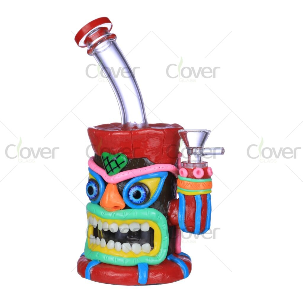 9" 3D Painted Tiki Bong – UV Reactive Glow in the Dark Tribal Face ...