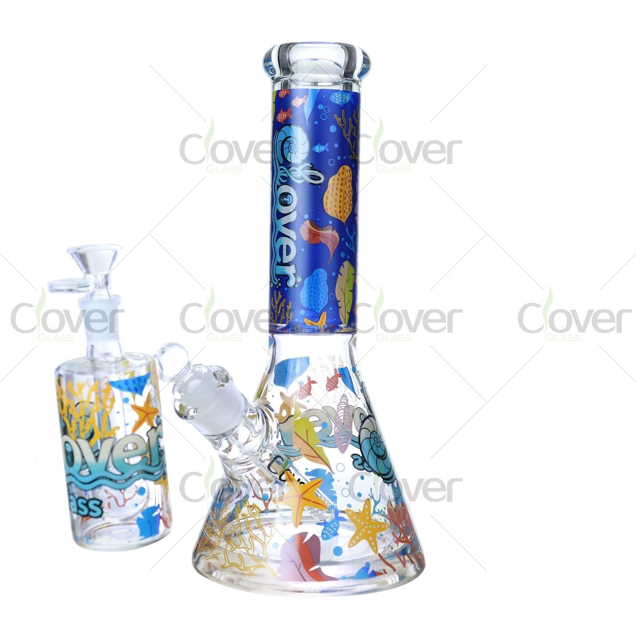11.92" Ocean Print Beaker Bong – 9mm Thick Glass Water Pipe with ...