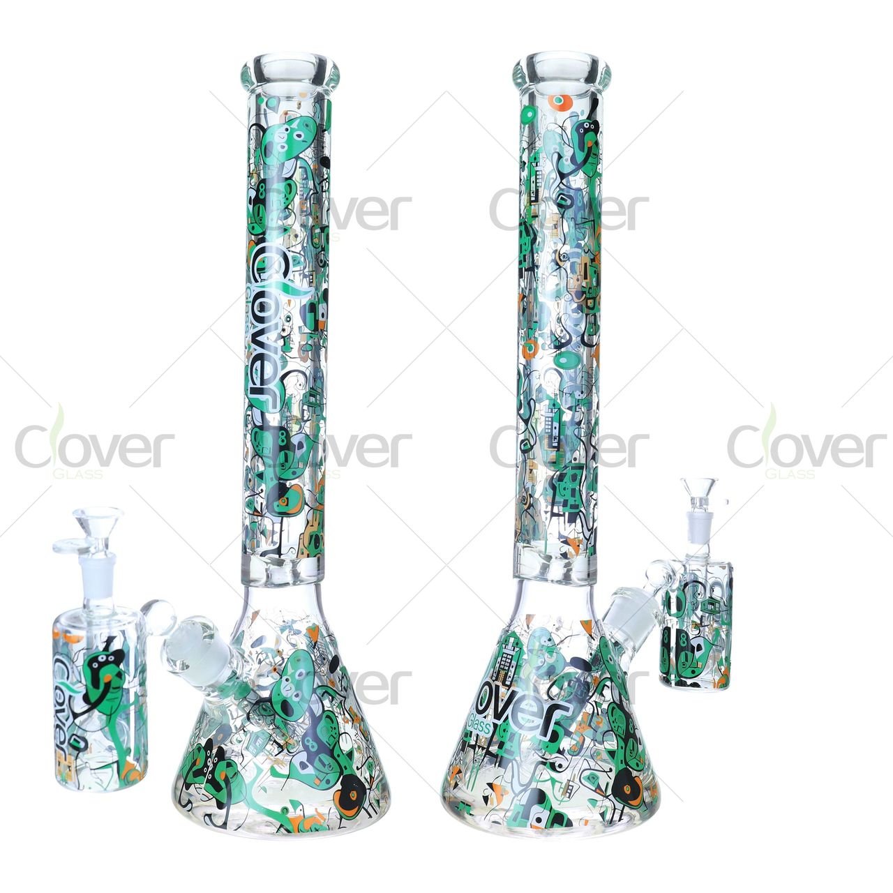 17.7" Robot Graffiti Beaker Bong – 9mm Thick Glass Water Pipe with ...