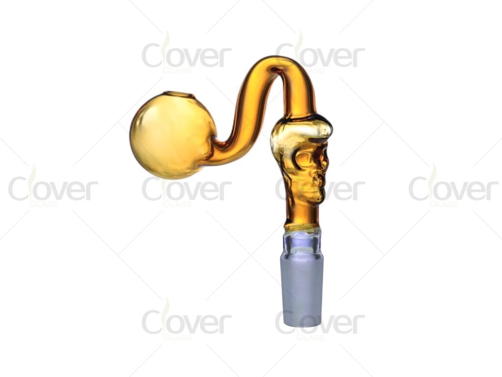 3.58” Skull Oil Burner Glass Pipe with Bent Neck & 14mm Male Joint ...